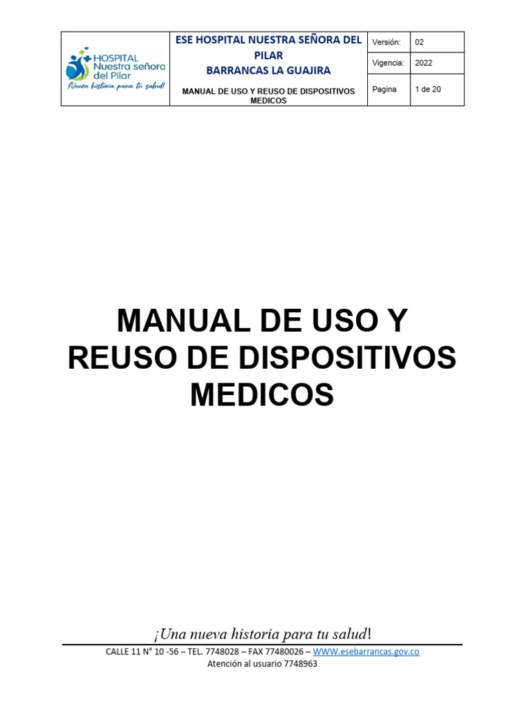 Manual de Uso y Reuso de Dispositivos Medicos | PDF | Dispositivo médico | Hospital