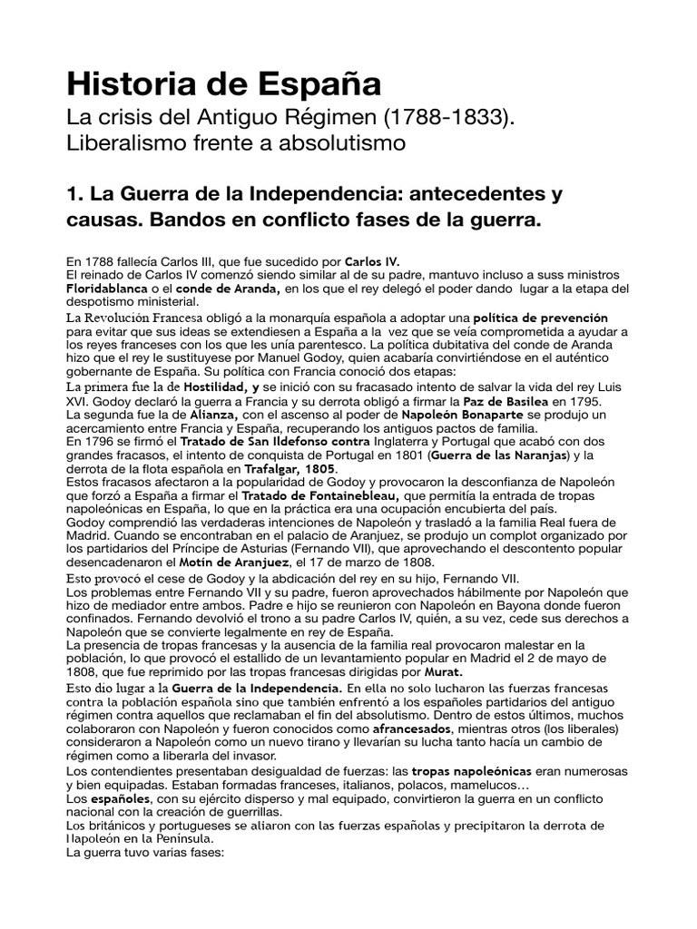 Apuntes De Historia De España De 2º De Bachillerato Pdf España