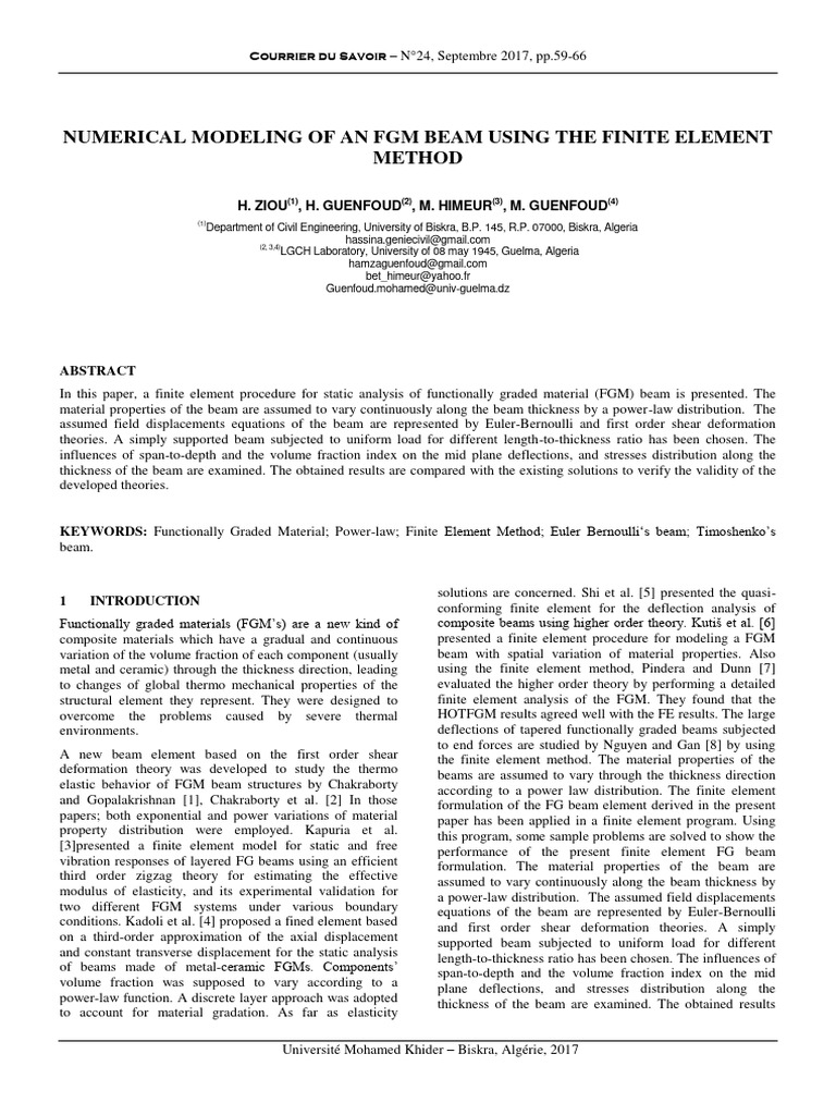 Numerical Modeling of An FGM Beam Using The Finite Element Method | PDF | Beam (Structure ...