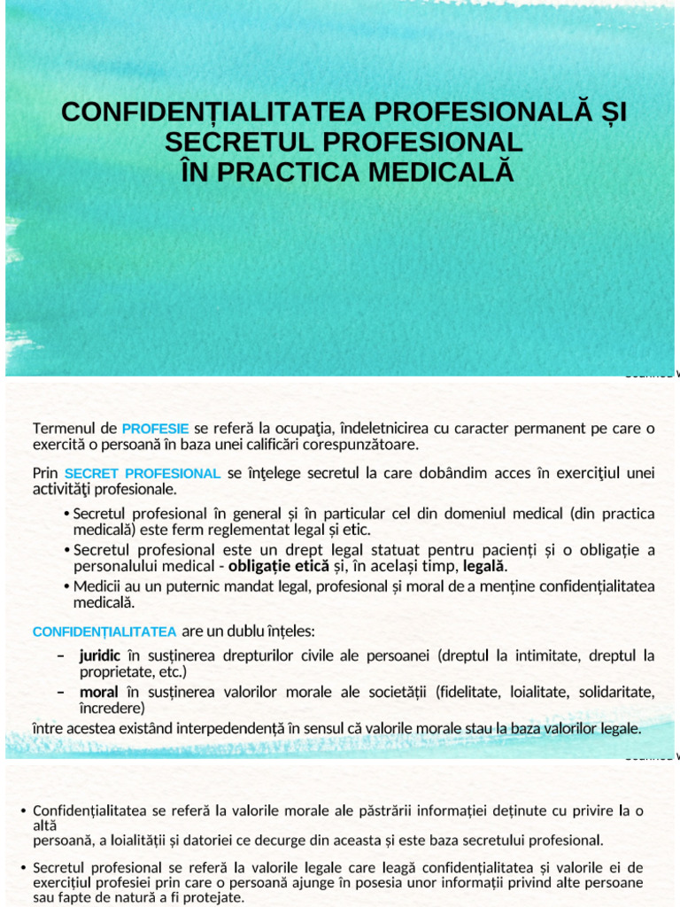 CURS 3 - Confidențialitatea Profesională Și Secretul Profesional | PDF