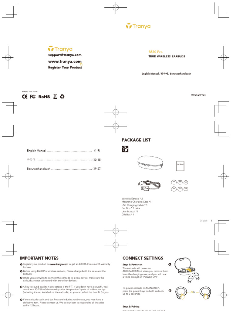 B530 Pro Wireless Earbuds Manual | PDF | Headphones | Waste