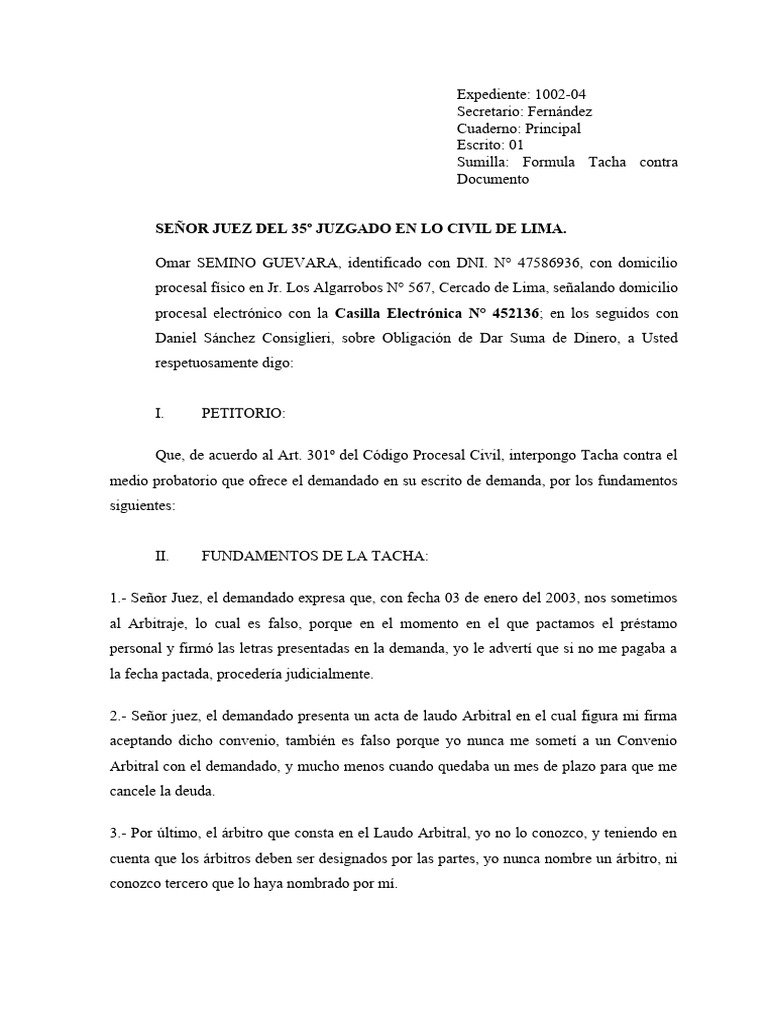 Tacha Contra Documento | PDF | Derecho