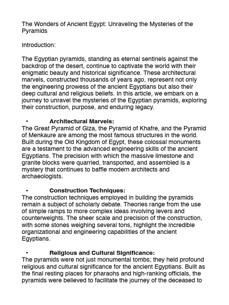 The Wonders of Ancient Egypt - Unraveling The Mysteries of The Pyramids ...