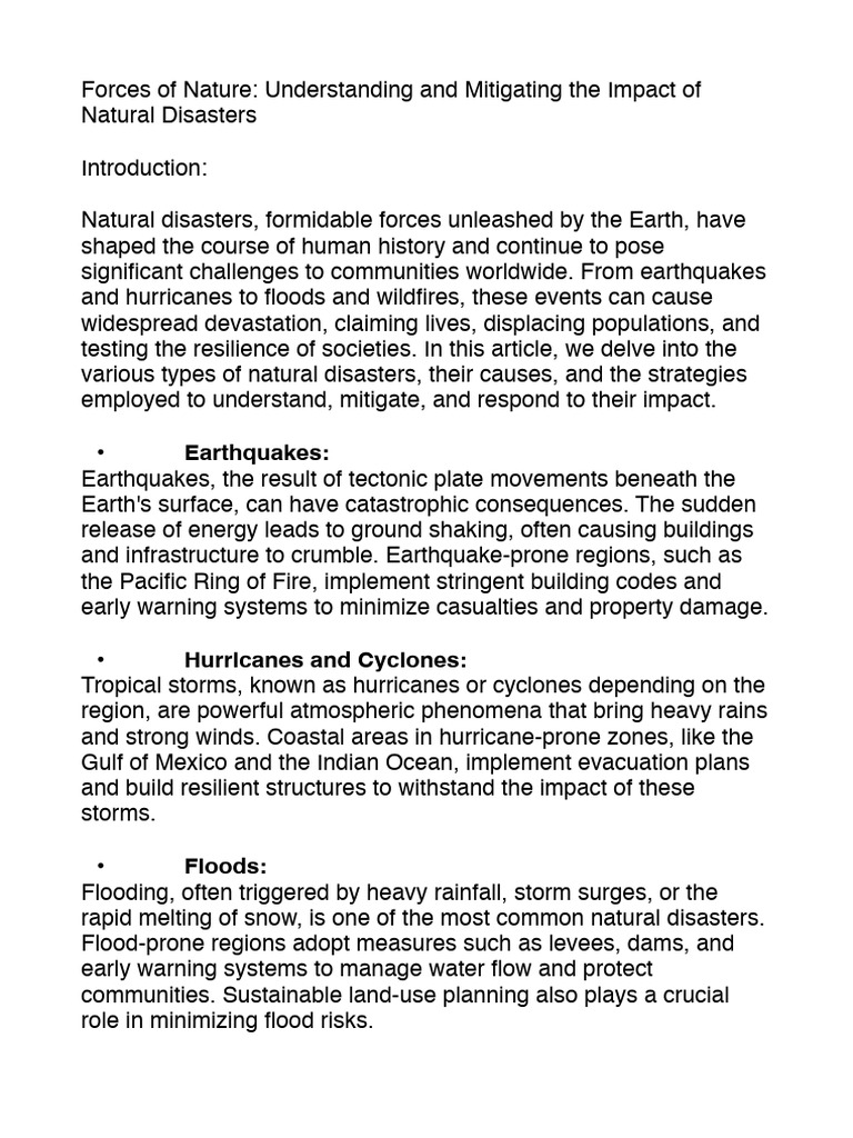 Forces of Nature - Understanding and Mitigating The Impact of Natural Disasters | PDF | Natural ...