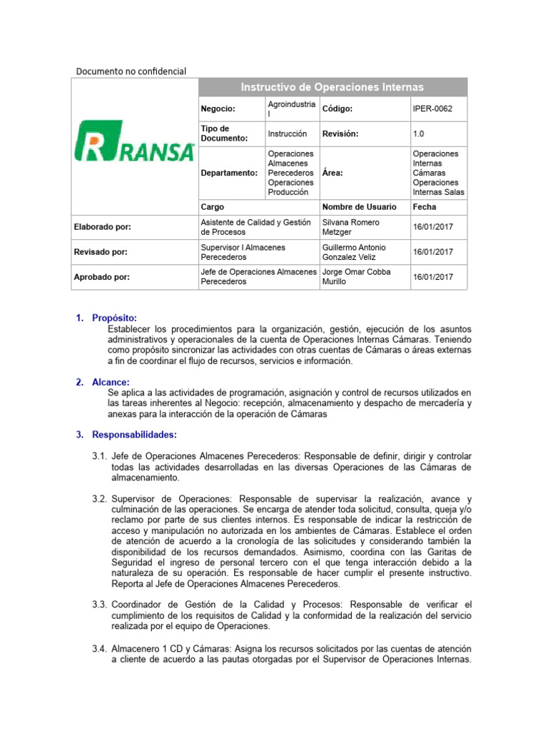 IPER-0062 Instructivo de Operaciones Internas | PDF | Inventario | Planificación