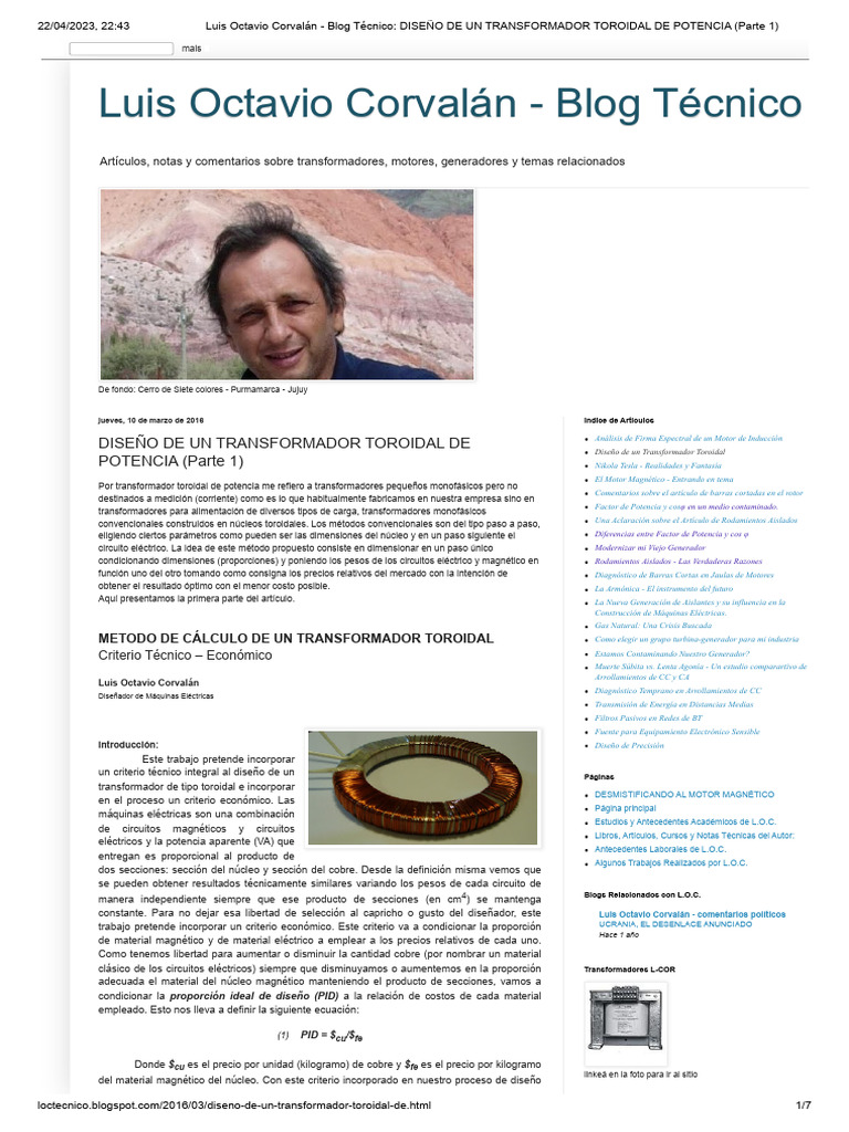 Luis Octavio Corvalán - Blog Técnico - DISEÑO DE UN TRANSFORMADOR TOROIDAL DE POTENCIA (Parte 1 ...