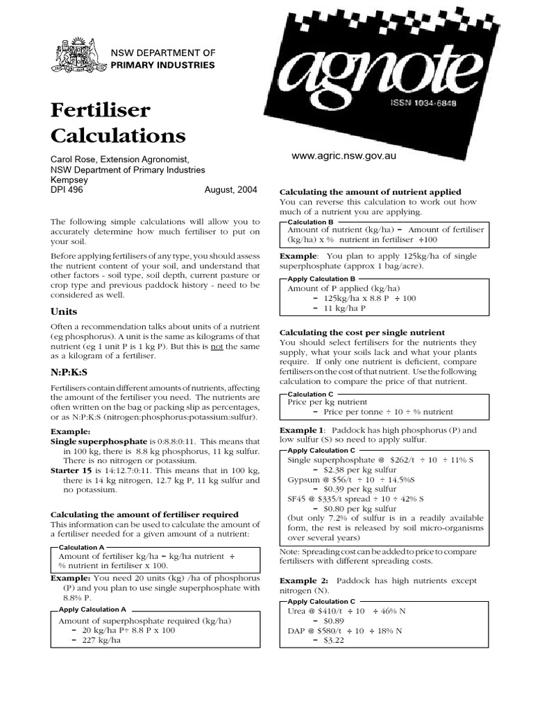 Fertiliser Calculations | PDF | Fertilizer | Soil