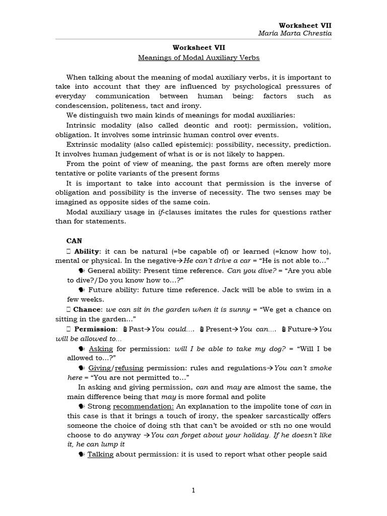 Meaning of Modal Verbs | PDF | Linguistics | Grammar