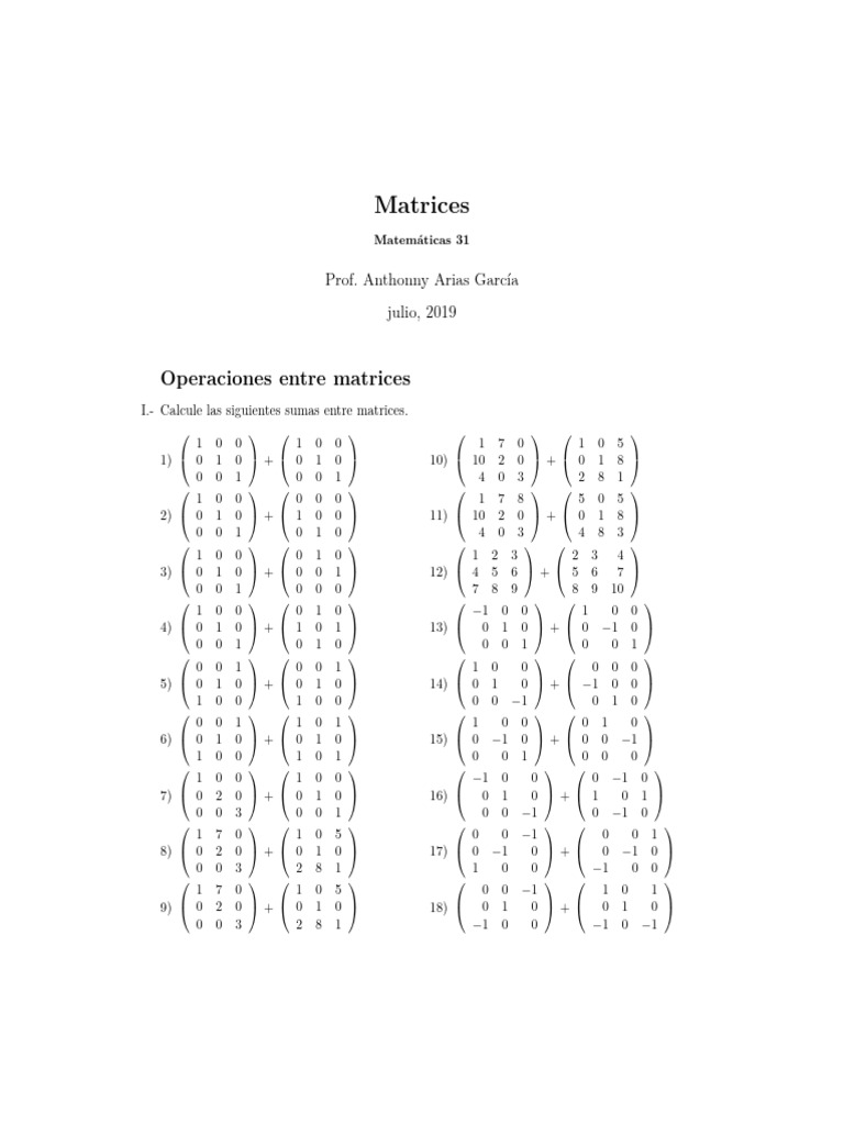 Matemáticas 31 - Tema 1 - Matrices | PDF | Teoría de la matriz ...