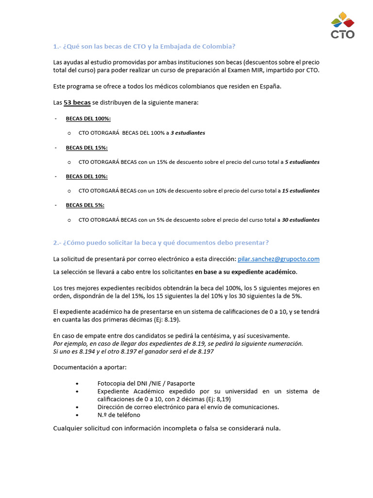 Programa de Becas Cto - Embajada de Colombia en España | PDF ...