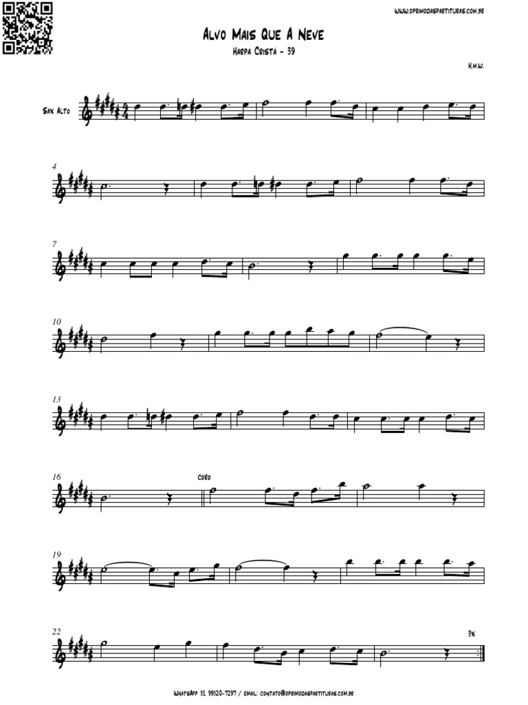 Harpa Cristã - Partitura Alvo Mais Que A Neve Sax Alto - 39 | PDF