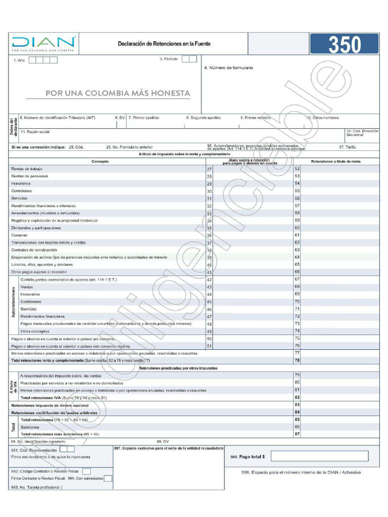 Formulario 350 (Retencion en La Fuente) | PDF