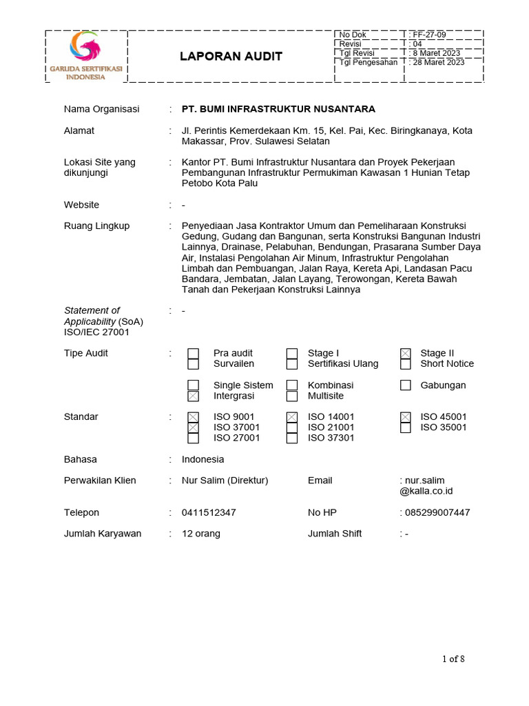 Laporan Observasi PT. BINUS Audit External GSI Tahun 2023 | PDF