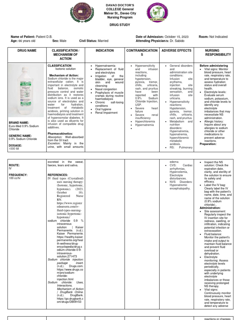 DS PNSS | PDF | Intravenous Therapy | Electrolyte