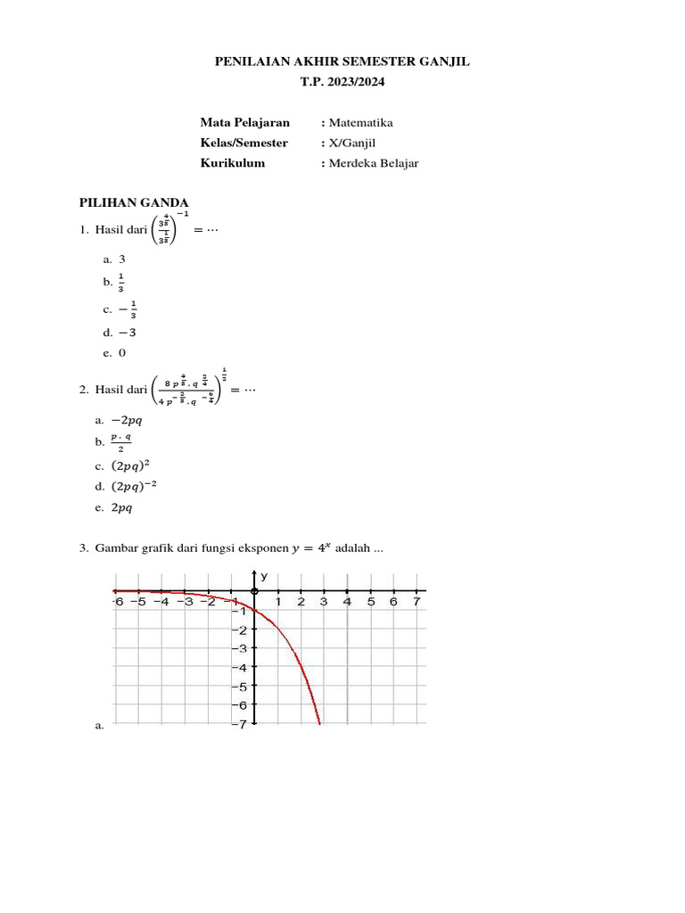 Pas MTK Kelas X Semester Ganjil TP 2023-2024 | PDF | Metode & Bahan Ajar | Sains & Matematika