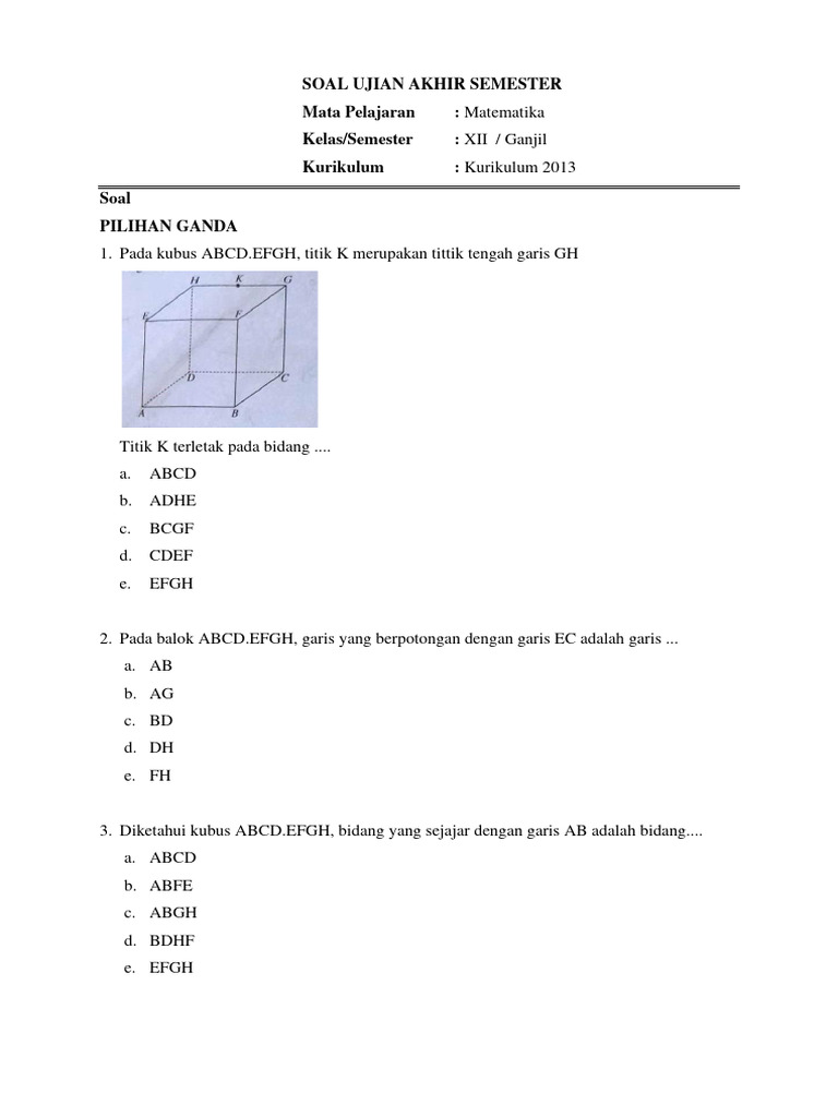 Soal Uas Ganjil 2023-2024 - Matematika Kelas Xii | PDF