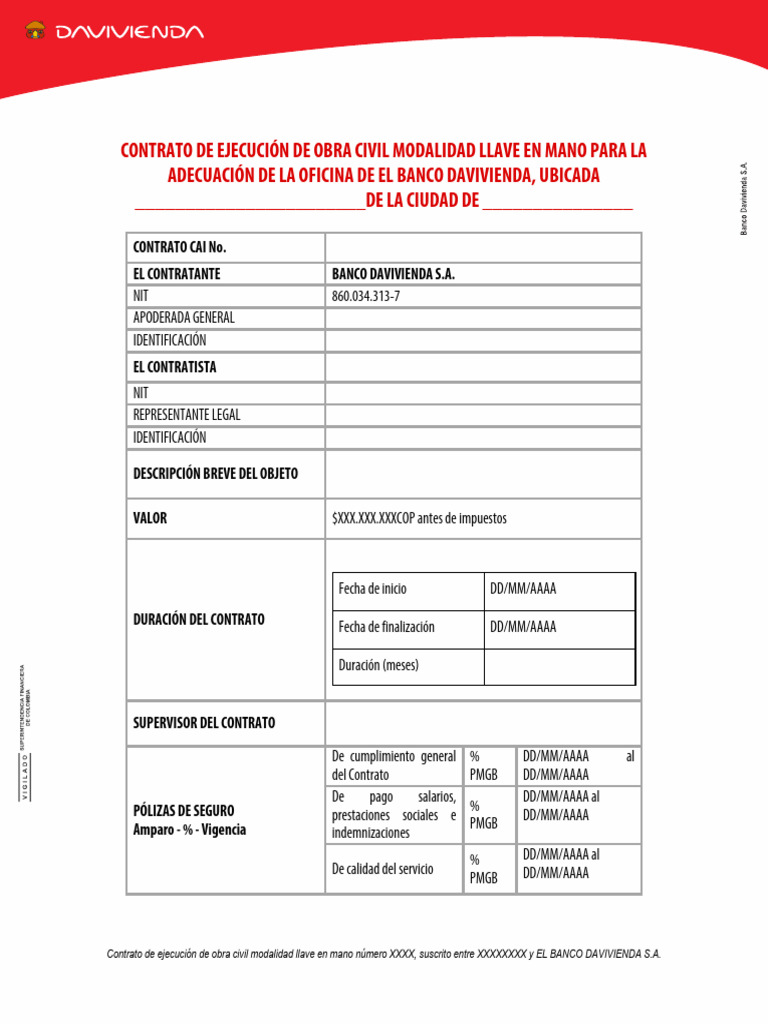 Modelo Contractual de Obra Civil Modalidad Llave en Mano | PDF | Póliza de seguros | La ...