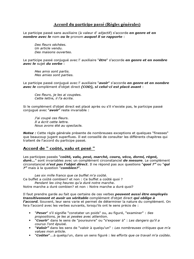Accord du participe passé : règles clés | PDF | Linguistique | Syntaxe
