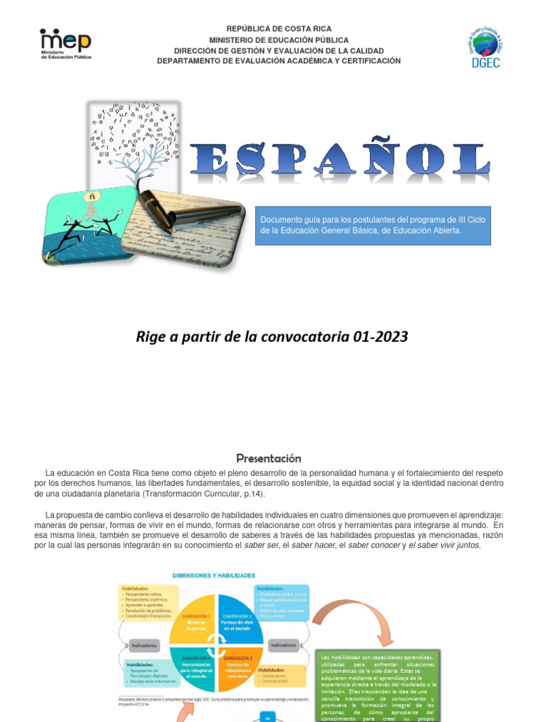 Espanol III Ciclo 20231 | PDF | Evaluación | Asunto (gramática)