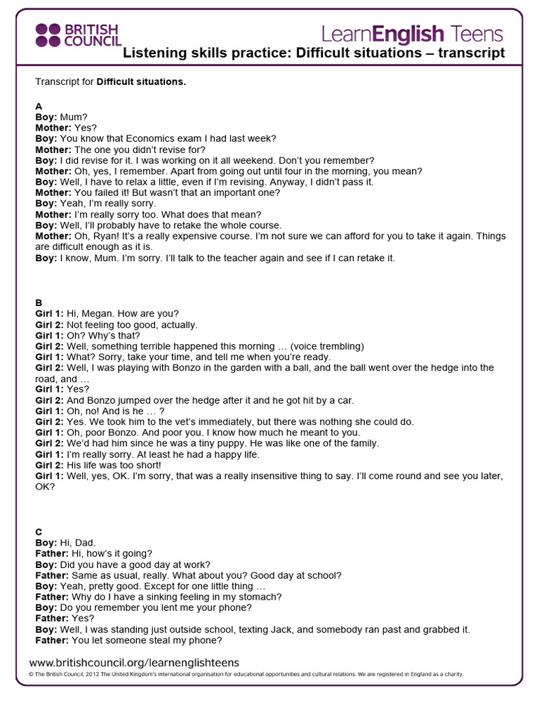 Difficult Situations - Transcript 1 | PDF