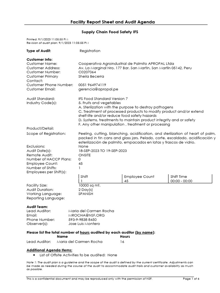 Audit Plan 3821210 | PDF | Hazard Analysis And Critical Control Points | Audit