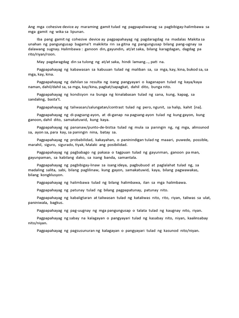 Ang Mga Cohesive Device TANDAAN MO | PDF