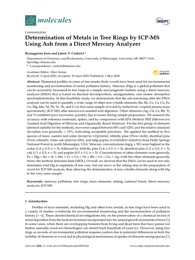 Determination of Metals in Tree Rings by ICP-MS | PDF | Mercury ...