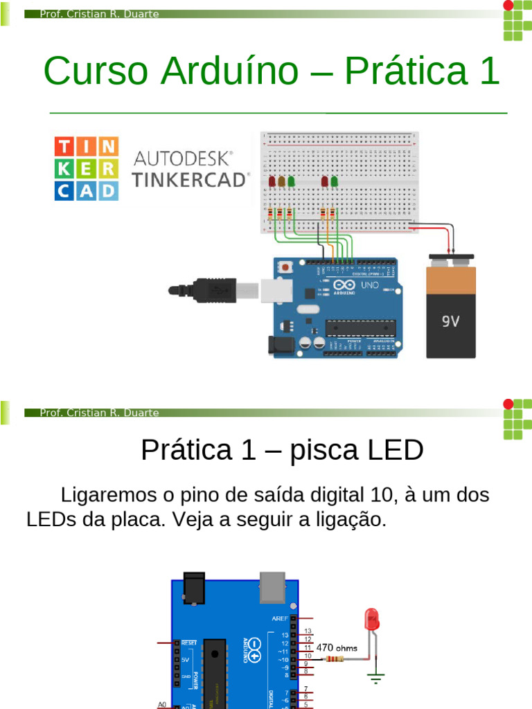 Pratica 1 Curso Arduino - Online | PDF | Arduino | Diodo emissor de luz