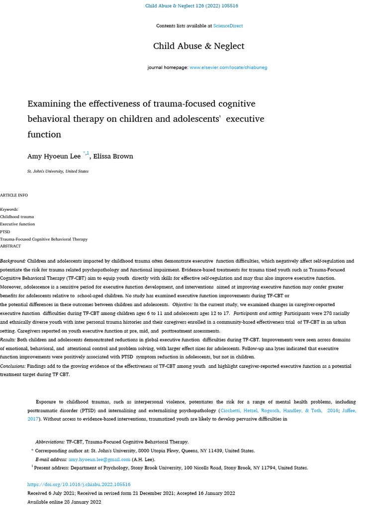 Article CFTBT | PDF | Psychological Trauma | Executive Functions