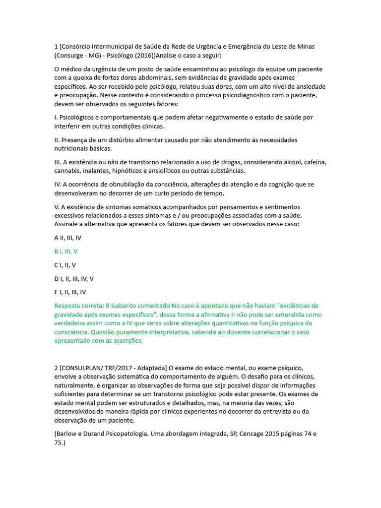 EX Tema 01 | PDF | Psicopatologia | Psicologia