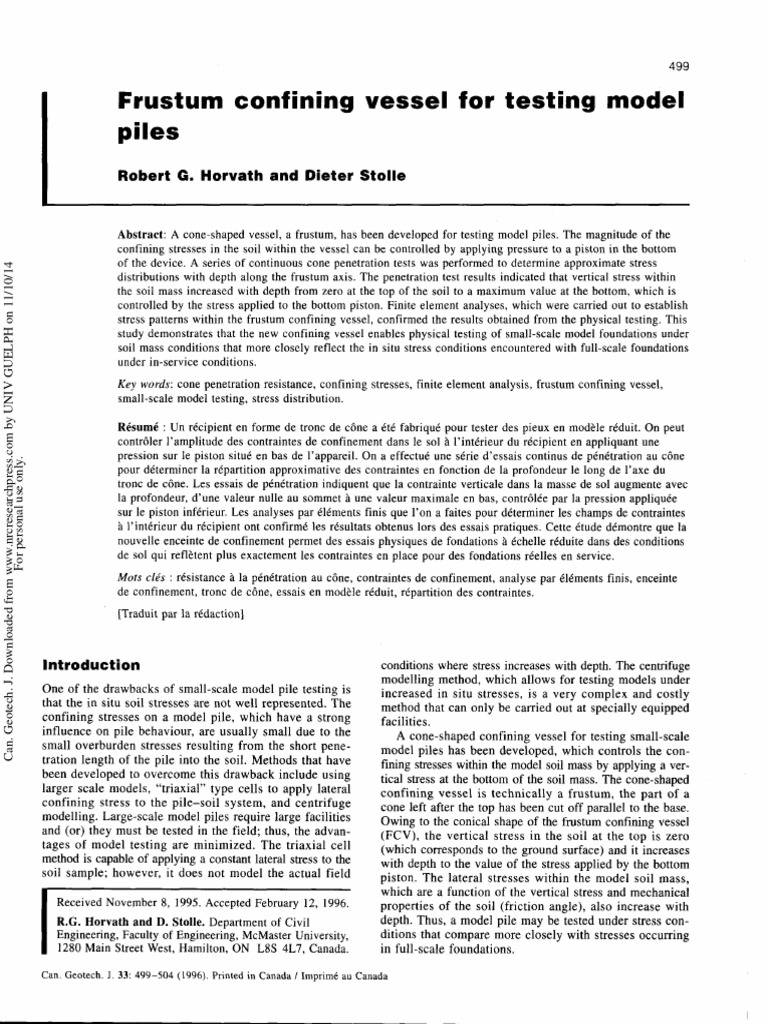Frustum Confining Vessel For Testing Model Piles | PDF Frustum Confining Vessel For Testing Model Piles | PDF