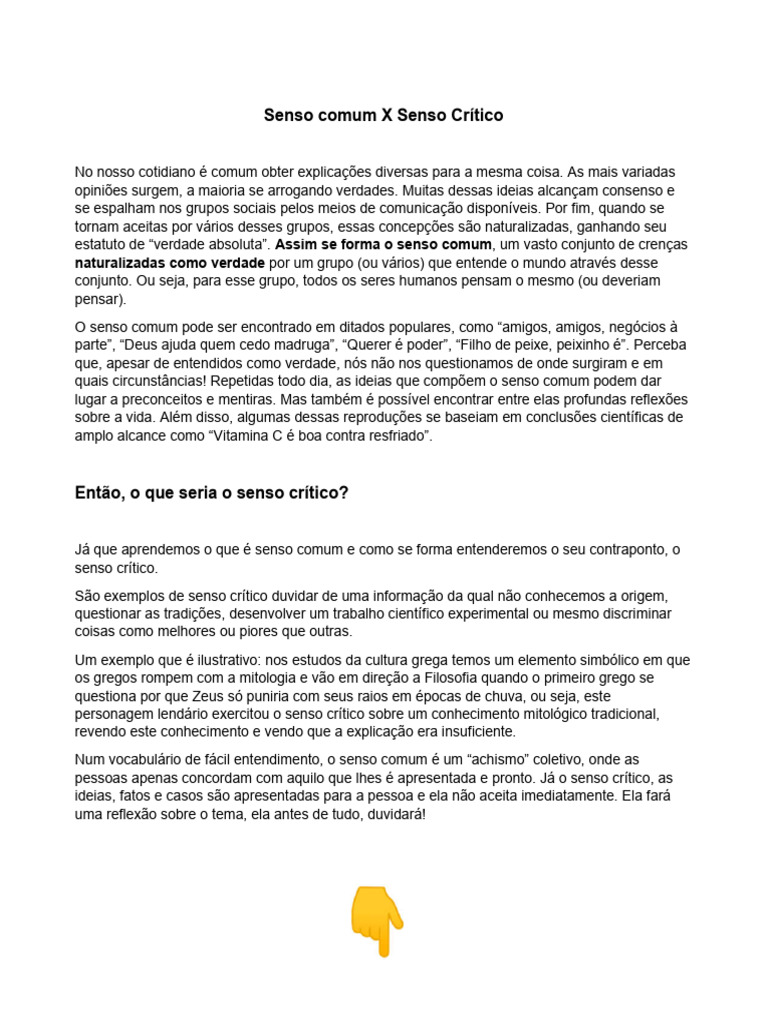 Senso Comum X Senso Crítico | Download grátis PDF | Science ...