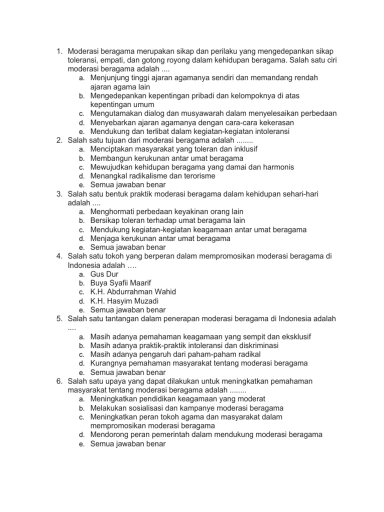 Soal Moderasi Beragama | PDF | Karier & Perkembangan | Agama & Spiritualitas