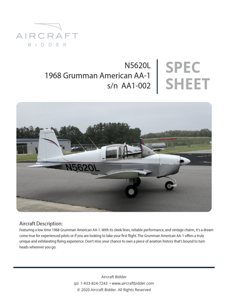 N5620L Auction Spec Sheet | PDF | Aircraft | Aerospace