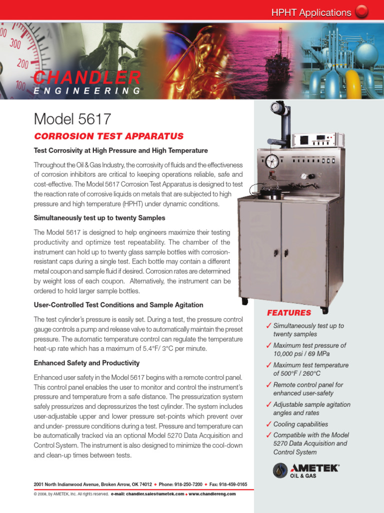 Model 5617 Corrosion Test Apparatus Brochure | PDF | Pressure | Corrosion
