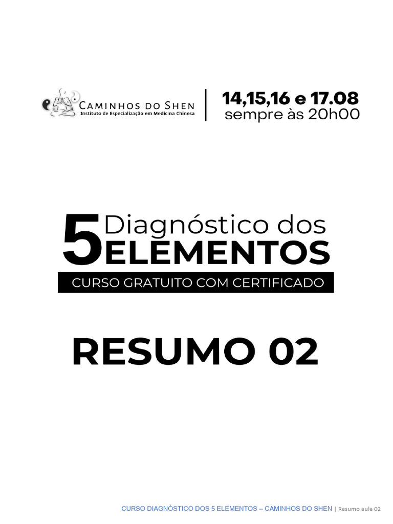 RESUMO AULA 02 - Curso Diagnóstico Dos 5 Elementos | PDF