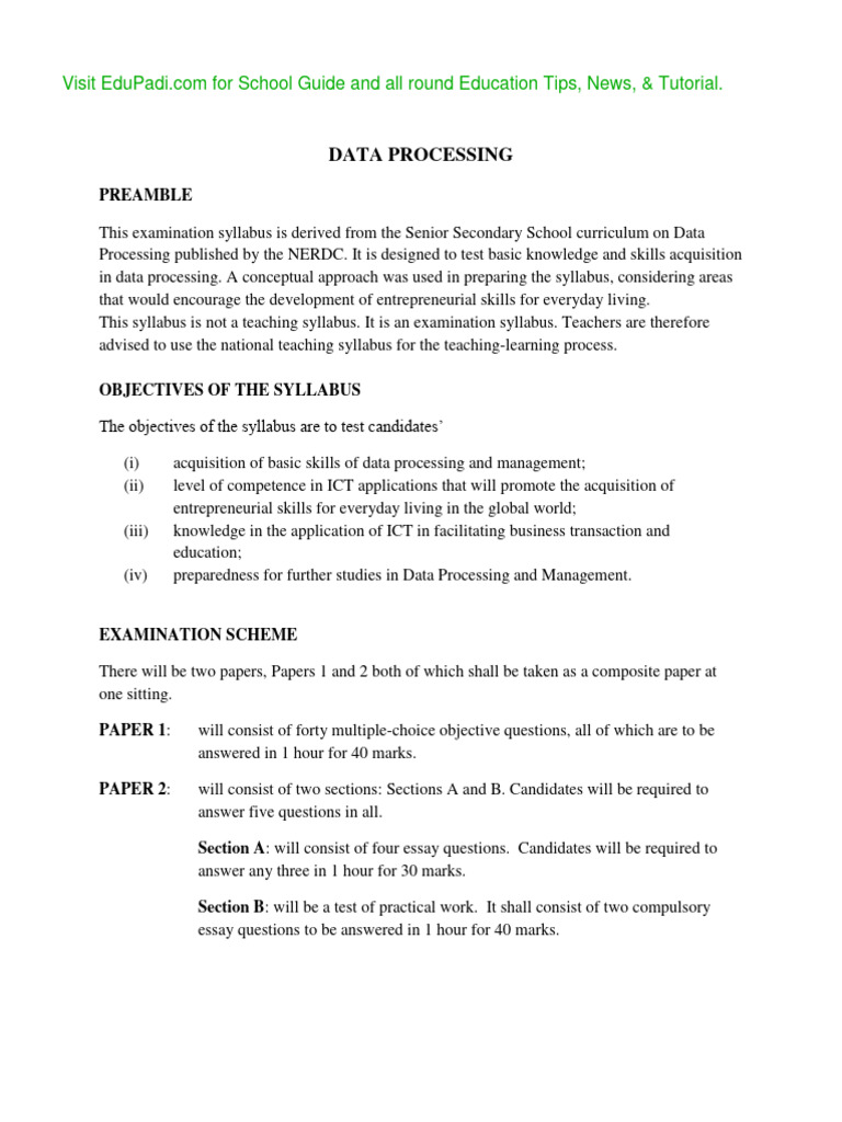 DATA-PROCESSING WAEC Syllabus | PDF | Databases | Information