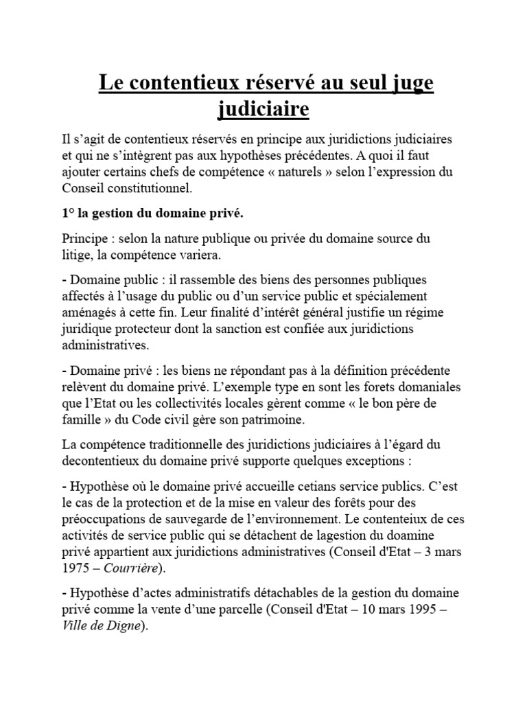 Contentieux réservé aux juridictions judiciaires | PDF | Compétence ...