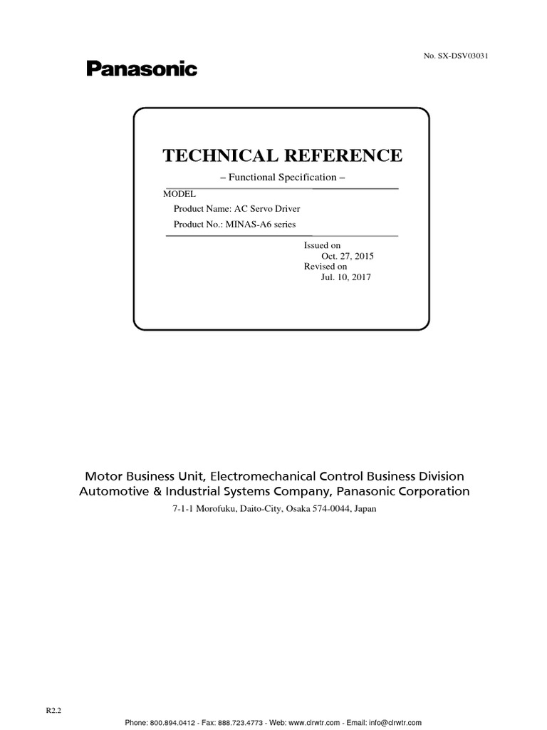 Panasonic Minas A6 Technical Reference | PDF | Fax | Computer Engineering