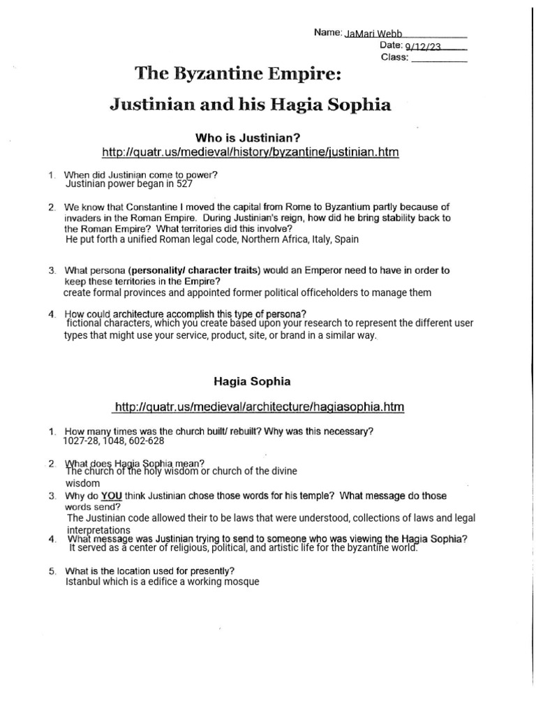 Justinian and Theodora WebQuest | PDF