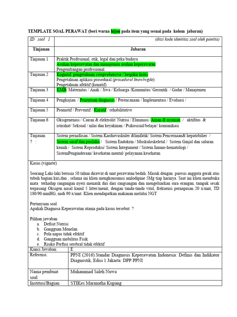 Soal KMB Ukom Ners - Muhammad Saleh Nuwa 2021 | PDF