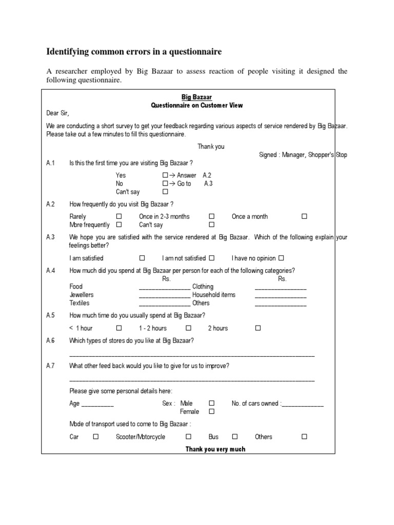 Identifying Common Errors in A Questionnaire | PDF
