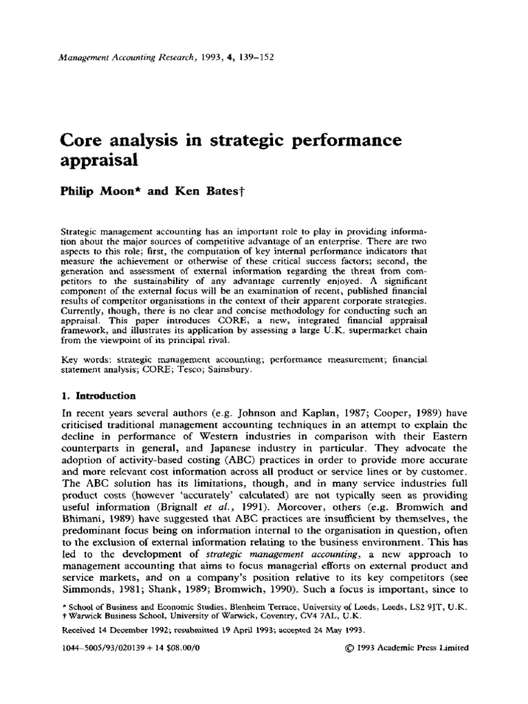 Moon and Bates Core Analysis in Strategic Performance Appraisal | PDF