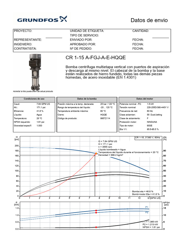 GRUNDFOS-Bomba JOCKEY, Mod. CR1-15 (VE-7.5@165-380)-Ficha técnica | PDF ...
