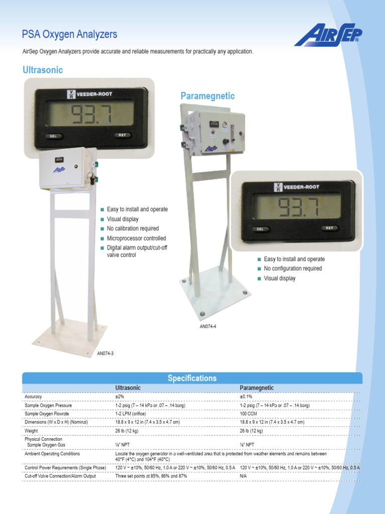 AirSep Oxygen Analyzer Specifications | PDF | Oxygen | Gases
