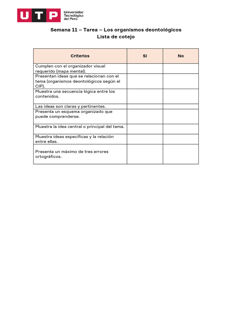 Semana 11 - Tarea - Lista de Cotejo | PDF
