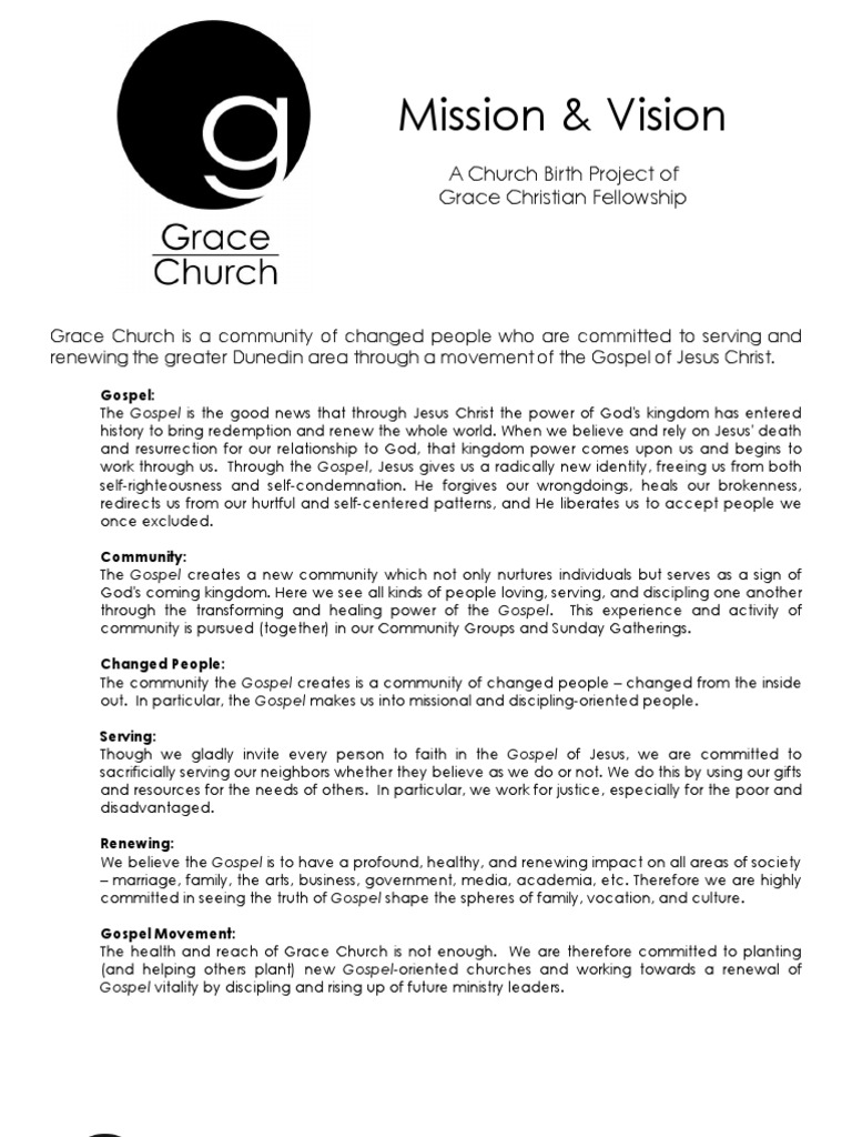 Mission & Vision of Grace Church and Information Meeting Handout ...