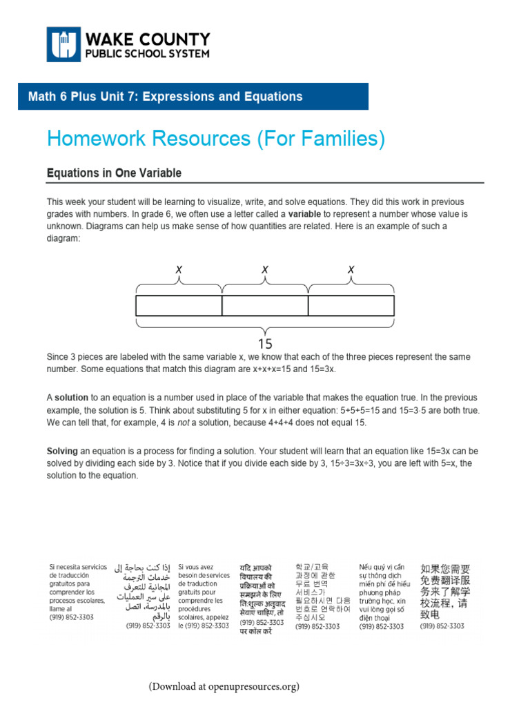 Math 6 Plus Unit 7 Expressions and Equations | PDF | Equations ...
