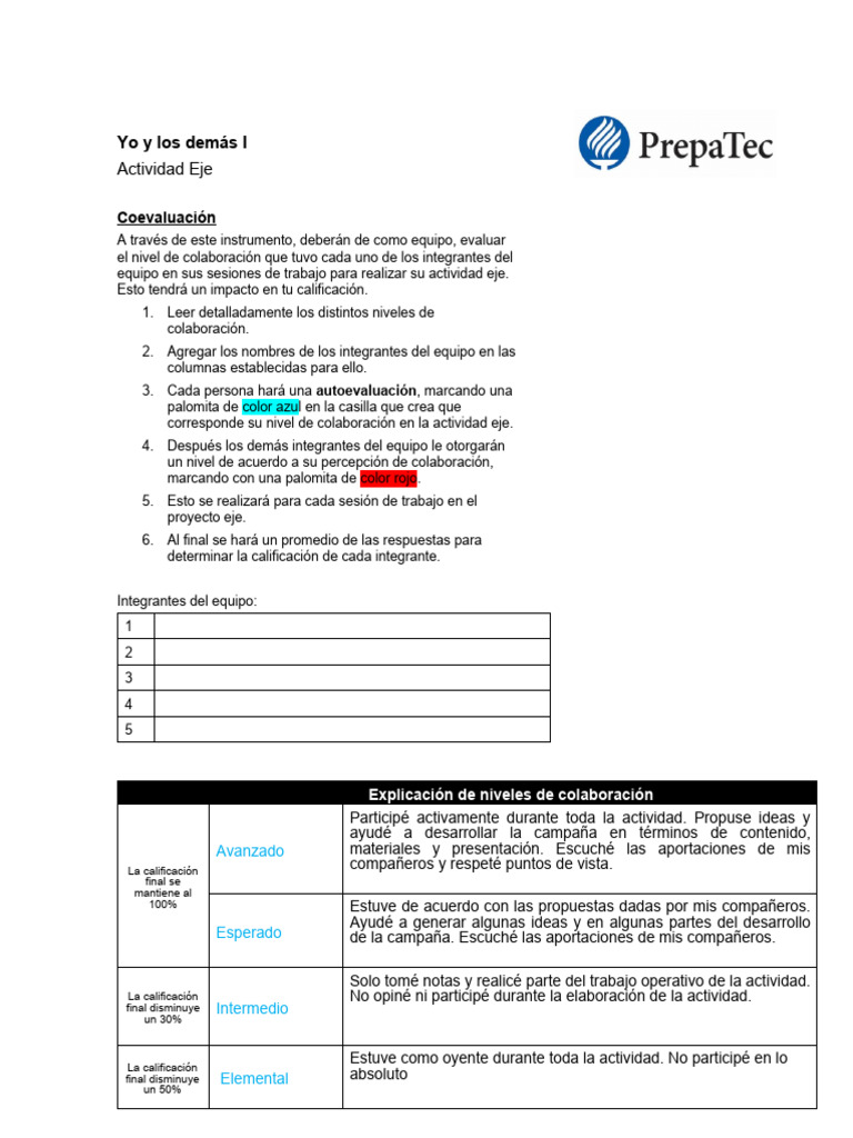 Formato de Coevaluación Actividad Eje-1 | PDF