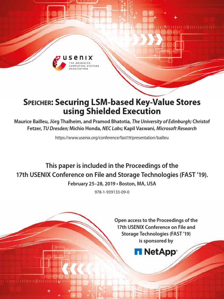 Speicher - Securing LSM-based Key-Value Stores Using Shielded Execution | PDF | Computer Data ...